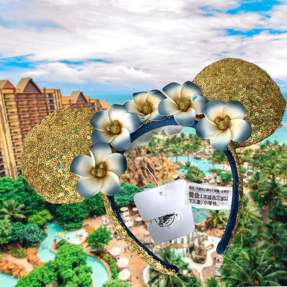 Disney | Accessories | Disney Aulani Hawaii Gold Plumeria Flower Minnie ...